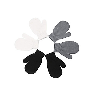 SATINIOR 3 Pairs Toddler Magic Stretch Mittens Little Girls Soft Knit Mitten Baby Boys Winter Knitted Gloves