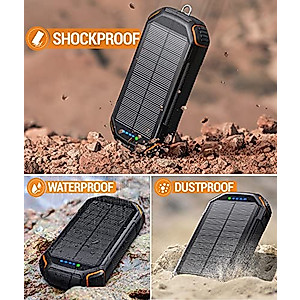 Solar Power Bank 36000mAh,Solar Charger Wireless Built in 3 Cables IPX5 Waterproof Portable Solar External Battery Pack with 3 Input 4 Output 15W USB C Port Camping Flashlight iPhone Samsung Tablet