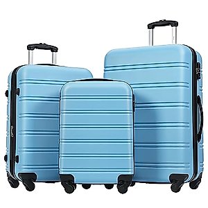 Merax Luggage Sets of 3 Piece Carry on Suitcase Airline Approved,Hard Case Expandable Spinner Wheels (Sky Blue)