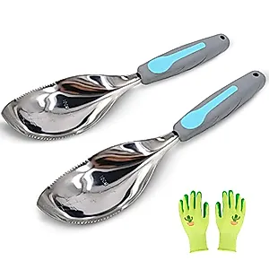 Jardineer Multi-Use Soil Scoops, Stainless Steel Garden Trowel, All-in-One Cultivator, Weeder, Transplanter (Blue)