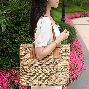 Straw Bag for Women Woven Beach Structured Tote Handmade Crochet Carteras De Mujer Summer Shoulder Bohemian Hobo Pom Travel