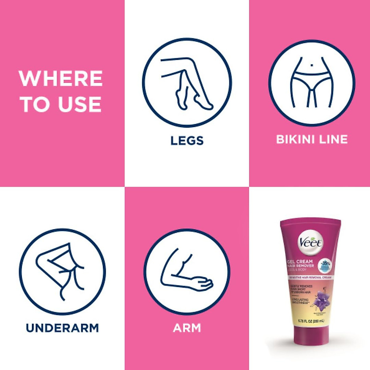 Veet Sensitive Skin Formula with Aloe Vera and Vitamin E, Dermatologically Tested Hair Removal Gel Cream 6.76 Fl Oz. for Legs & Body (6 Pack)