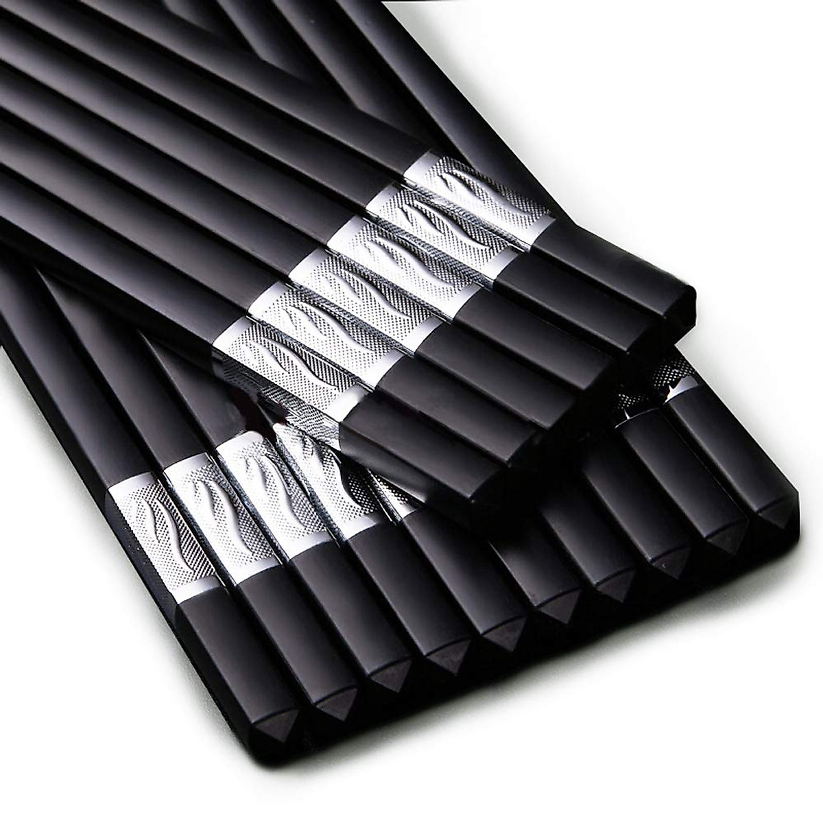 10 Pairs Fiberglass Chopsticks, Reusable Chopsticks and Dishwasher Safe， 9 1/2 Inches - Clover,Silver