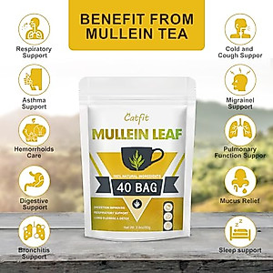Mullein Leaf Herbal Tea for Respiratory Support, Mullen Tea for Lung Cleanse, Iymphatic Cleanse & Detox and Immune Support - No Caffeine, Non-GMO - 40 Tea Bags
