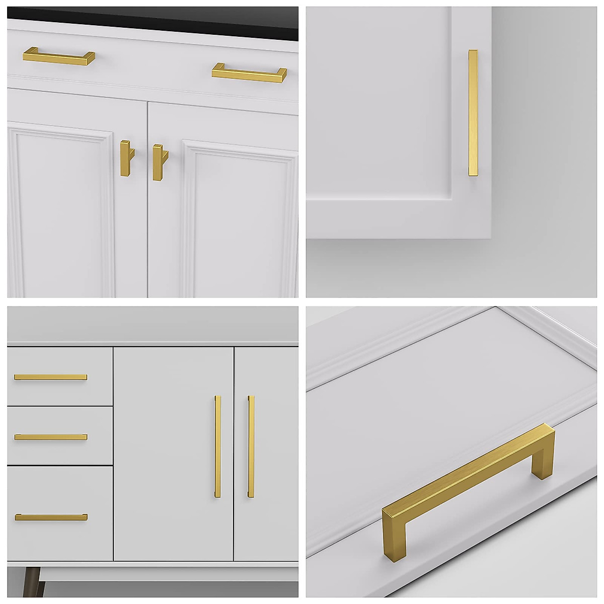 Haliwu 10 Pack/Brass Cabinet Pulls 5 inch, Gold Cabinet Handles Brushed Gold Cabinet Pulls Gold Kitchen Hardware Square Pulls