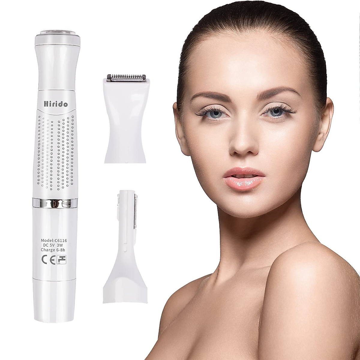 Electric Eyebrow Trimmer, Finishing Touch Flawless Facial Hair Remover Device for Women, 3 in 1 Rechargeable Body Hair Removal Kit, Painless and Flawless Facial Hair Groomer for Lady Face Body, White