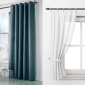 TrencaHK 3/4-inch Curtain Rods for Windows 31 to 60, Adjustable Window Rod with Ceiling or Wall-Mount, Easy Installation for Any Room & Outdoor Patio, Black Curtain Rod