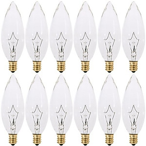 (Pack of 12) 25 Watt CTC Clear Candelabra Base (E12) Straight Torpedo Tip 120V Incandescent Chandelier Light Bulbs