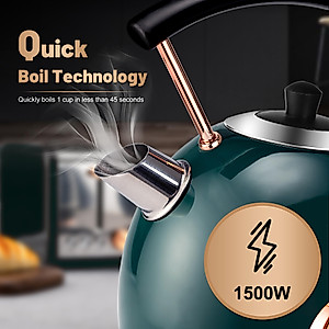 Pukomc 1.8L Electric Water Kettle with Temperature Gauge, Hot Water Boiler & Tea Heater with Curved Handle, Visible Water Level Line, Led Light, Auto Shut-Off&Boil-Dry Protection,Green