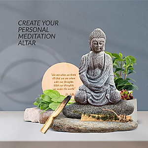 LOTS OF ZEN Mini Buddha Statue — 6.7 inch Buddha Statue with Wooden Round Base Included — Mini Buddha Statue for Spiritual Home Decor