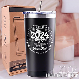 Fanuk Graduation Gifts for Him,Congratulations Gift Class of 2024 for Men Women High School Colleage Students 20 OZ Graduation Tumbler (Black)