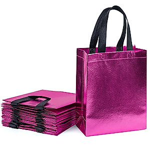 WRAPAHOLIC 12 Pack Reusable Hot Pink Gift Bag with Handles - Medium Size 8 x 4 x 10 inch - Perfect for Baby Gift Bags, Shopping Bag, Goodie Bags, Party Favor Bags