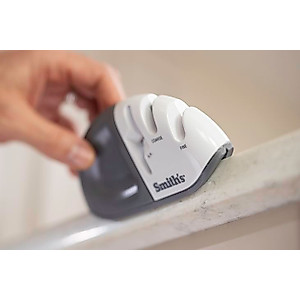 Smith's 51003 Diamond Edge Grip™ MAX 2-Stage Sharpener – White - Compact - Non-Slip Base - Patented V Grip – Sharpen Knives & Scissors - Diamond & Ceramic Sharpeners