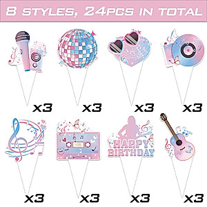 24 Pcs Popular Happy Birthday Era's Party Decorations Cupcake Toppers, Super Star Birthday Party Cake Decorations for Fans Celebration Party, Guitar Themed Party Supplies for Girls Night