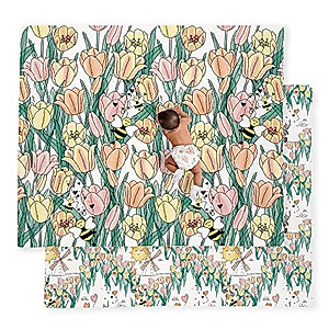 JumpOff Jo - Large Waterproof Foam Padded Play Mat for Infants, Babies, Toddlers, Play Pens & Tummy Time, Foldable Activity Mat, 70 in. x 59 in. - Tulip Fields