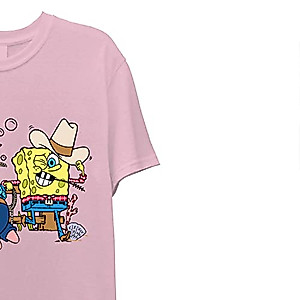 Mens Spongebob Squarepants Classic Shirt - Spongebob, Patrick & Krusty Krab T-Shirt (Light Pink Western, Large)