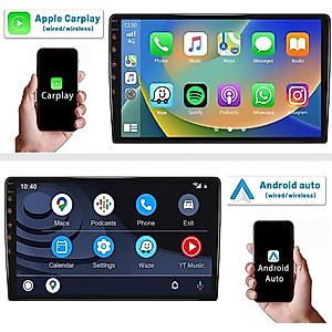 (2GB+32GB) Android 11 Car Stereo Double Din 10.1 Inch Touch Screen Car Radio GPS Navigation Bluetooth FM Radio Support WiFi Mirror Link for Android/iOS Phone + Dual USB Input & 12 LEDs Backup Camera