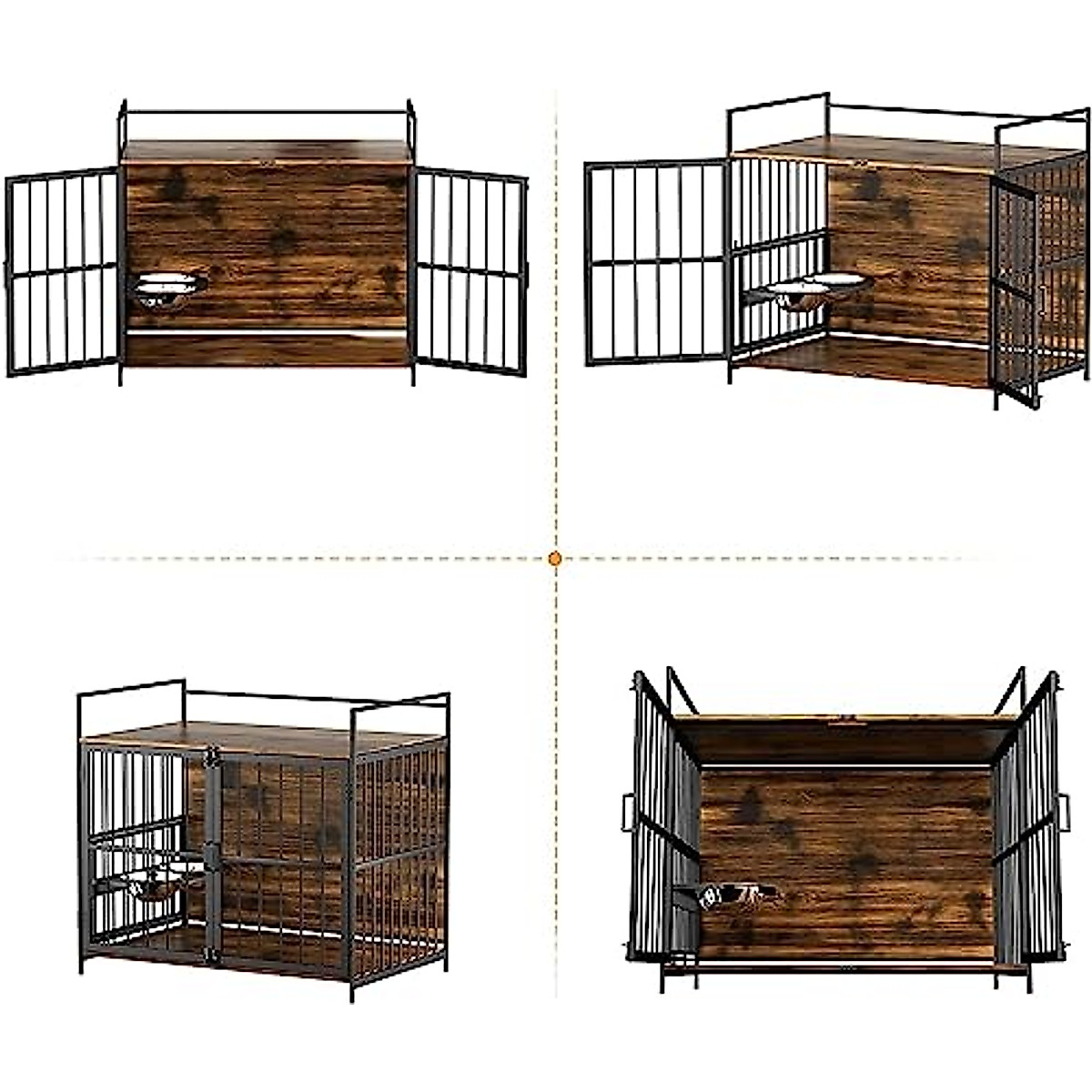 ROOMTEC Furniture Style Large Dog Crate with 360° & Adjustable Raised Feeder for Dogs with 2 Stainless Steel Bowls -End Table Dog House with Dog Pad (41Inch = Int.dims: 39.7" W x 22.4" D x 25.1" H)