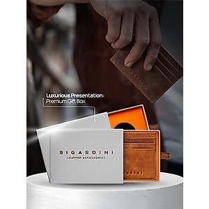 Bigardini Slim Minimalist Leather Card Wallet For Men & Women - RFID Blocking Leather Card Holder Wallets (Brown)
