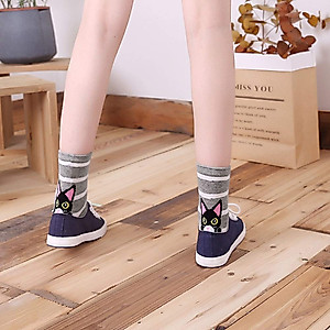 ZAKASA Womens Funny Toe Sock Cotton Five Finger Running Ankle Novelty Socks (Animal cat, US shoe 6-9)