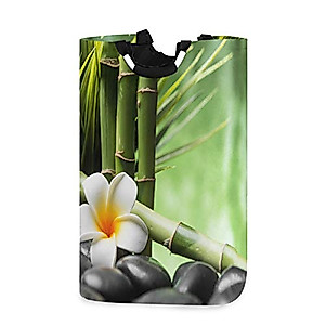 ALAZA Hipster Zen Basalt Stones Bamboo Large Laundry Basket, Collapsible Oxford Fabric Laundry Hamper, Foldable Clothes Tote Bag, Bin Storage Organizer with Handles