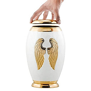 Nazareth Store Wings Adult Cremation Urn for Human Ashes Elegant Elite Pearl White with Gold Flower,Hand Made Brass Classy Finish to Honor Your Loved One - with Velvet Box