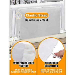 2 Pack Windproof Window AC Cover for Indoor Outdoor - Insulation Air Conditioner Unit Covers with Drawstring for Winter Inside 25''W × 17''H × 3.5''D and Outside 25.5''W × 18''H × 20.5''D