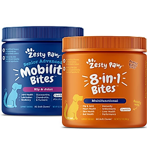 Zesty Paws Senior Advanced Glucosamine for Dogs - for Hip & Joint Arthritis Pain Relief + Multifunctional Supplements for Dogs with Probiotics for Gut & Immune Health