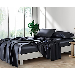 Lanest Housing Silk Satin Sheets, Twin Size Satin Bed Sheet Set with Deep Pockets, Cooling Soft and Hypoallergenic Satin Sheets Twin - Black