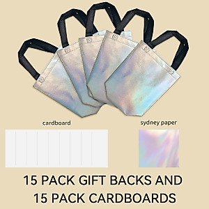 Reusable Gift Bags With Handles,Iridescent Gift Bags Set of 15 Medium Reusable Shopping Bags With for Party Favor Bags,Goodie Bags, Birthday Gift Bag 8x4x10 Inch