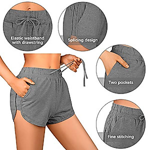 URATOT 2 Pack XXL Cotton Yoga Short Women Summer Running Gym Sports Waistband Shorts with Pockets, Black, Dark Grey