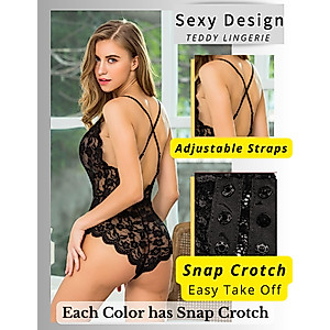 Avidlove Women Teddy Lingerie One Piece Babydoll Bodysuit Romper,X-Large,Black