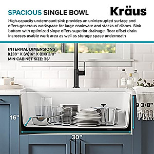 KRAUS Bellucci Workstation 32 in. Undermount Granite Composite Single Bowl Kitchen Sink in White with Accessories with WasteGuard™ Continuous Feed Garbage Disposal, KGUW1-33WH-100-75MB