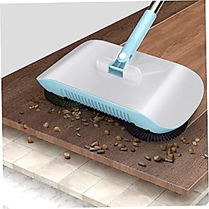 Eioflia 3 in 1 Sweeper Mop Vacuum Cleaner Hand Push Floor Cleaner,Upgrade Soft and Thick Brush + Microfiber Mop Easy to Use (Blue)