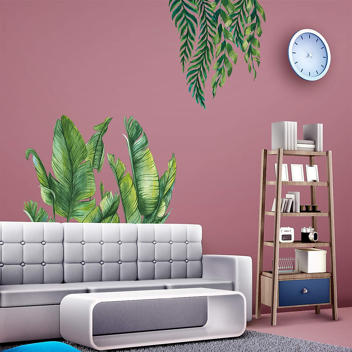 Green Leaf Tropical Plants Wall Stickers, HOLENGS Nature Banana Leaves Peel and Stick Wall Decals, Waterproof DIY Wall Decor Art Home Decorations for Kids Girls Baby Living Room Bedroom