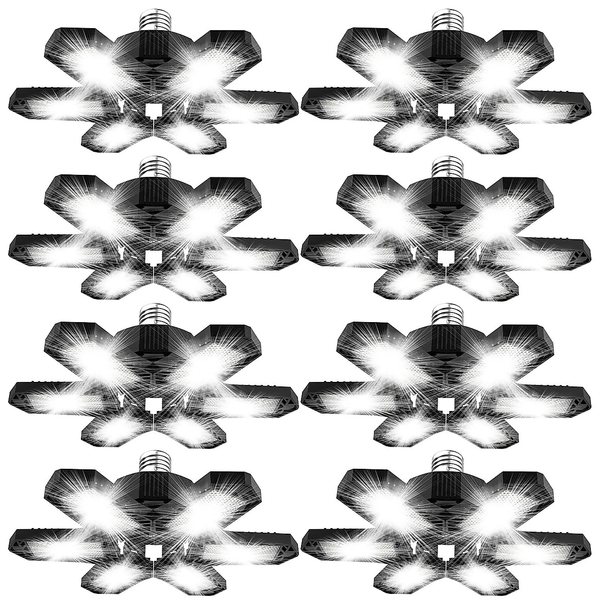 LED Garage Lights 120W LED Shop Light with 6 Ultra Bright Adjustable Panels Led Lights for Garage Light Deformable Ceiling Lights for Garage Attic Basement E26 E27 Base (8 Pack)