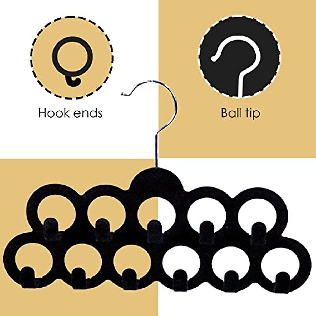 Velvet Scarf Storage Organizer for Closet (Pack of 3), Black | by Home Basics | Scarf Holder for Scarves and Ties | Slim Scarf Hangar Useful for Belts and Jewelry