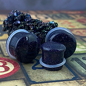 Mystic Metals Body Jewelry Pair of Blue Sand Stone Single Flare Plugs (STN-738) (6g (4mm))