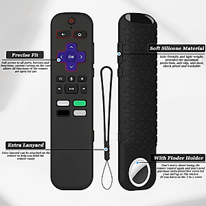 Seltureone 2 in 1 Remote Cover with AirTag Holder for Roku - Silicone Protective Case, Anti Slip Shock Absorption Washable, Black
