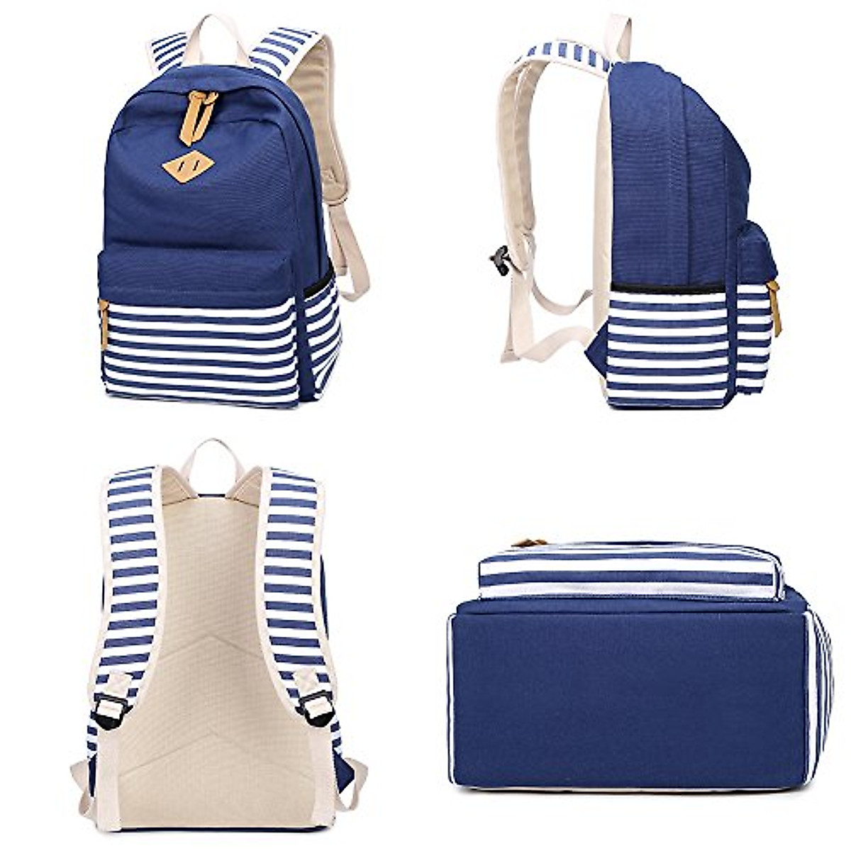 Abshoo Causal Canvas Stripe Backpack Cute Lightweight Teen Backpacks For Girls School Bag Set (Grey Set)