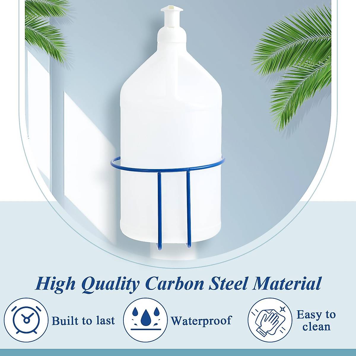 Hicarer 2 Pcs One Gallon Jug Storage Rack Wall Mounted Heavy Duty Steel Wall Rack for 1 Gallon Bottle Round Water Jug Rack Jug Holder with Hardware Hand Sanitizer 6-3/4" W x 5" H x 6-1/2" D (Blue)