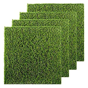 GOLDEN MOON Artificial Grass Turf Patch Tiles, 4 Pcs 12 x 12 Synthetic Grass Square Mats DIY Grass Decoration