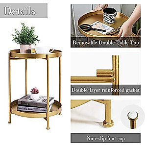 Tiita Round End Table Mental 2-Tier Side Table Nightstand/Small Iron Tables Accent Coffee Table for Living Room Bedroom Office Small Space