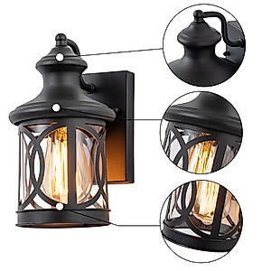 Laplusbelle 2-Pack Outdoor Wall Lights, Porch Lights, Waterproof Outdoor Wall Sconce, Exterior Light Fixture Matte Black with Clear Glass Shade for Garage Patio Front Door Balcony