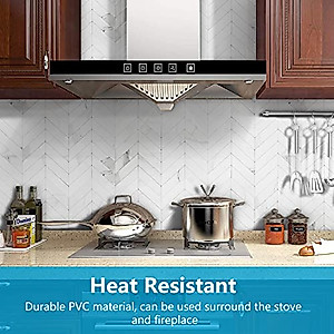 STICKGOO 10-Sheet Herringbone Tile Peel and Stick Backsplash, White Marble PVC Stick on Backsplash, Self Adhesive Wall Tile for Kitchen and Bathroom