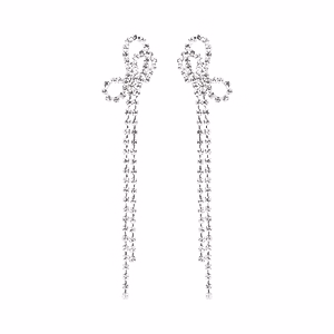 925 silver Crystal Bow Stud Earrings Fashion Ladies Tassel Rhinestone Earrings Hypoallergenic for Sensitive Ears (Silver Bow Earrings)