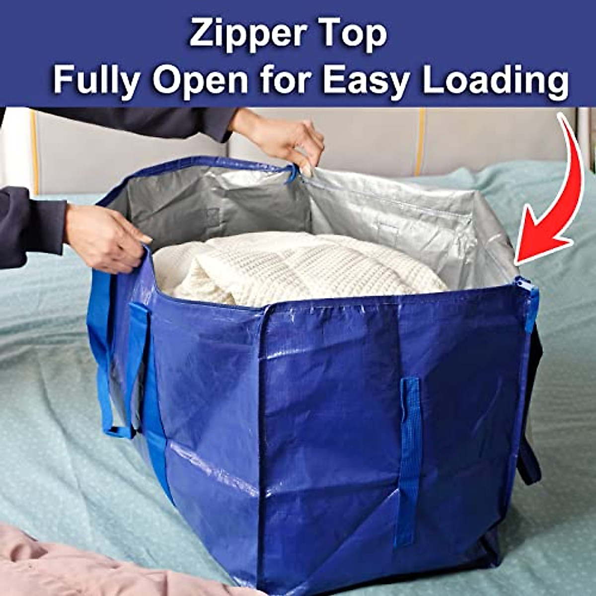2-Pack Extra Large Moving Bags Heavy Duty Reusable Moving Totes Storage Bag Boxes Containers for Space Saving Storage, Carrying, Travelling, College Dorm Packing, Blue
