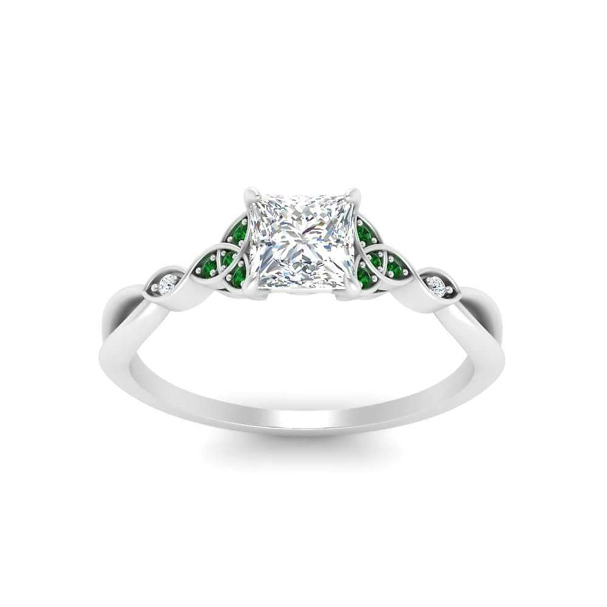 55Carat Celtic Knot Split Diamond Ring 925 sterling silver Created Princess Princess shape Green color Petite Engagement Rings pave Setting in Size 10 Party Wear Daily Wear Ornament