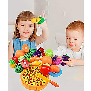 KAREZONINE Cutting Fruits Vegetables Set, 24 Pack Play Kitchen Plastic Cutting Food for Kids Pretend Play Kitchen Toys Educational Food Toys for Children Girls Boys Best for 3, 4, 5 Year Olds
