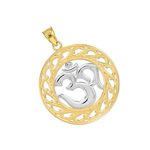 10k Two-Tone Gold Open Design Yoga Charm Om Pendant